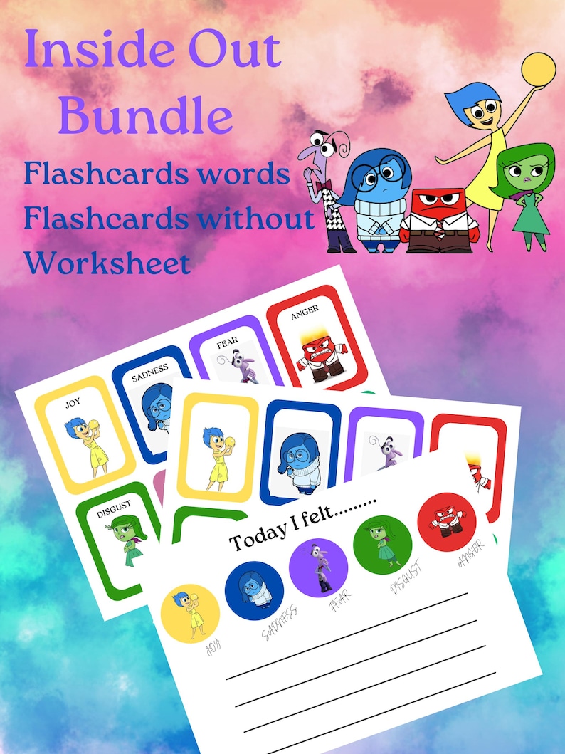 Inside Out Educational Digital Printable Ll Emotions Flashcards and ...