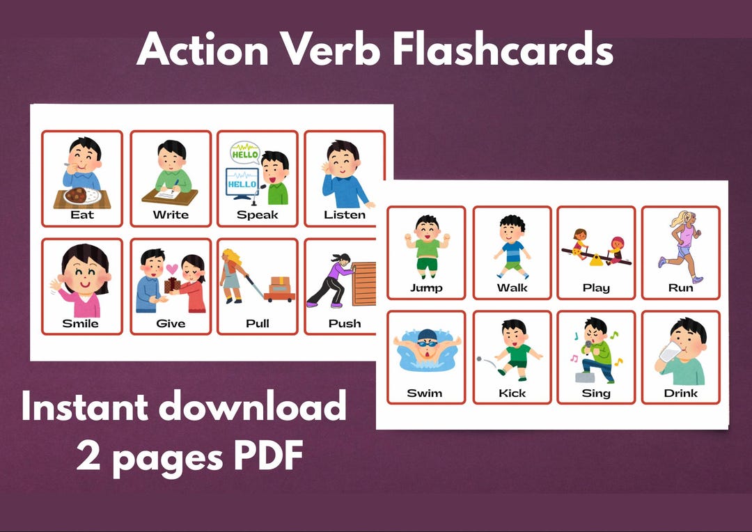 Action Verb Flashcards for Kids | Educational Printable | ESL Speech ...