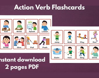 Action Verb Flashcards for Kids | Educational Printable | ESL Speech ...