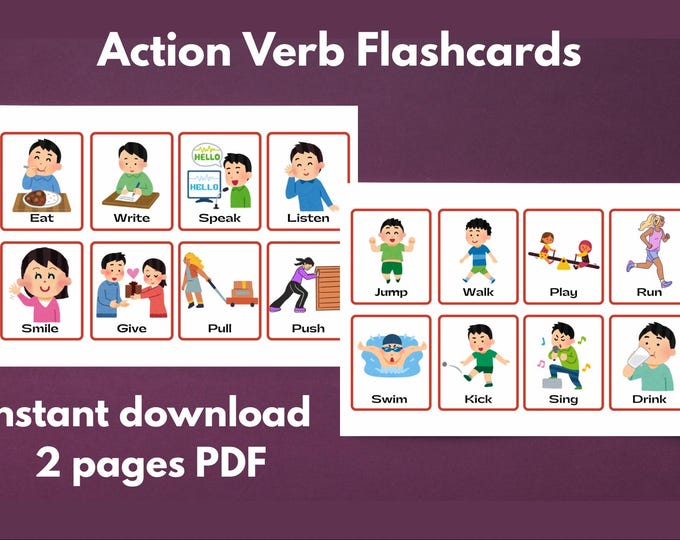 Action Verb Flashcards for Kids | Educational Printable | ESL Speech ...