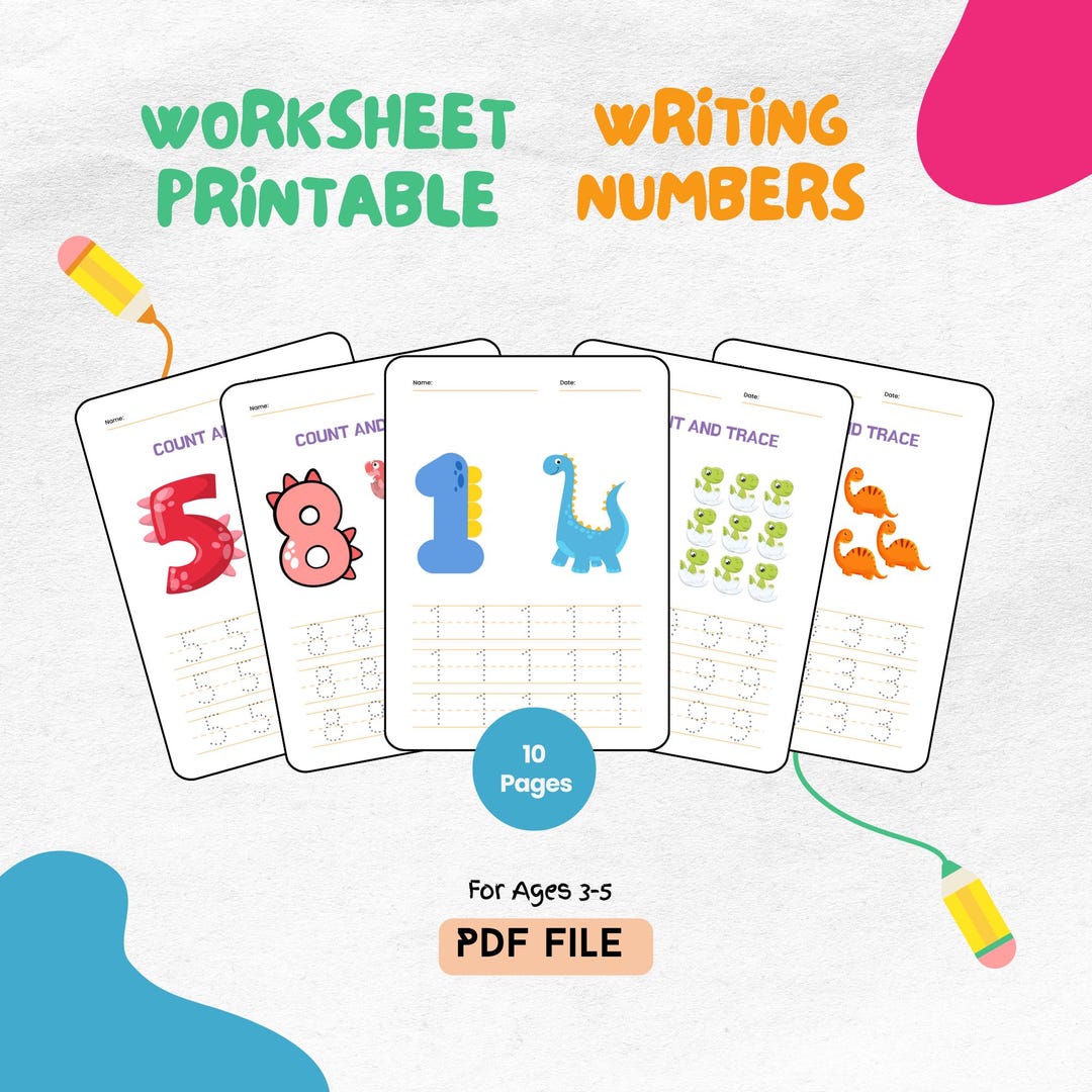 Number Writing Practice Worksheets for Kids Printable Tracing 0-9 Early ...