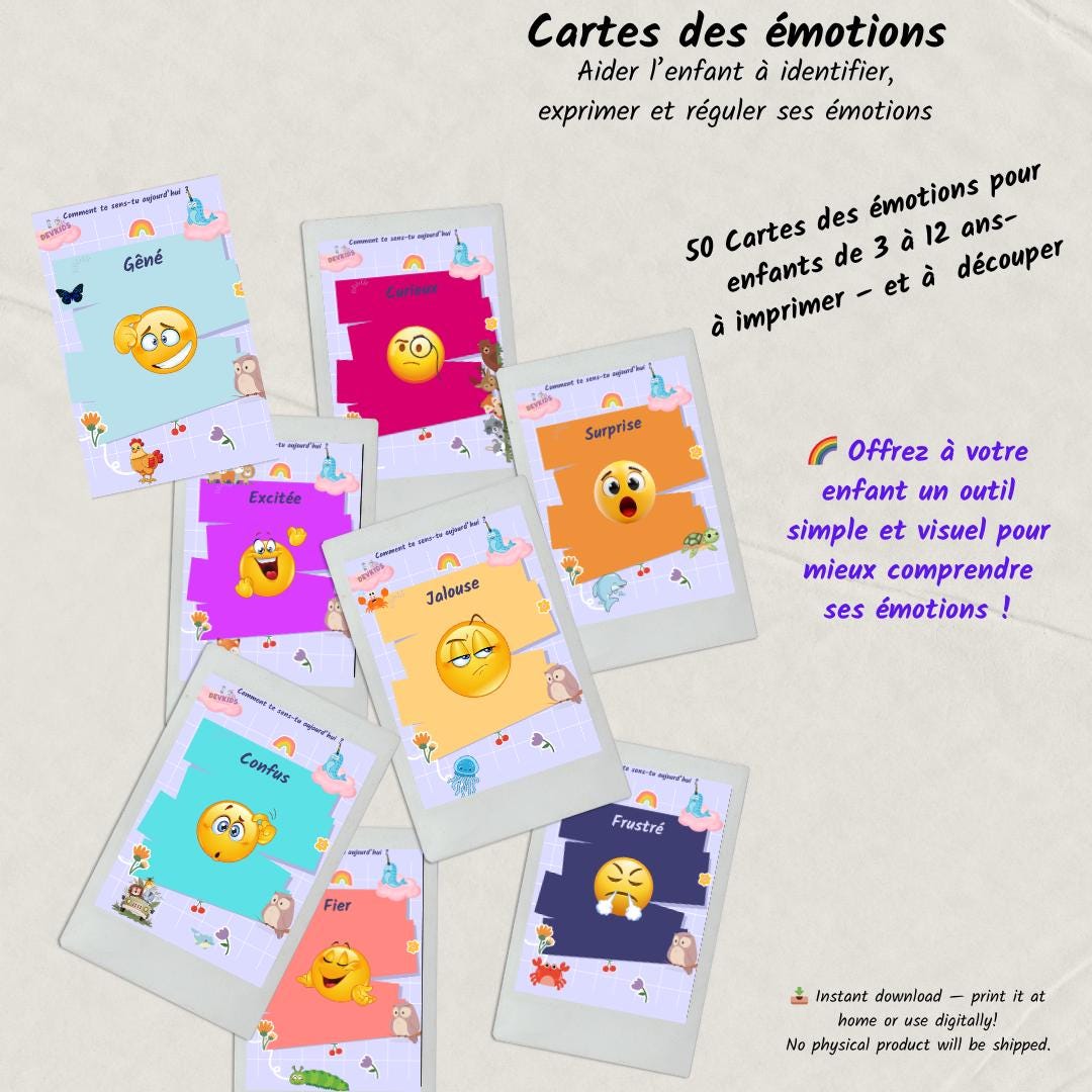 50 Printable Emotion Cards – PDF File to Help Children Identify and ...