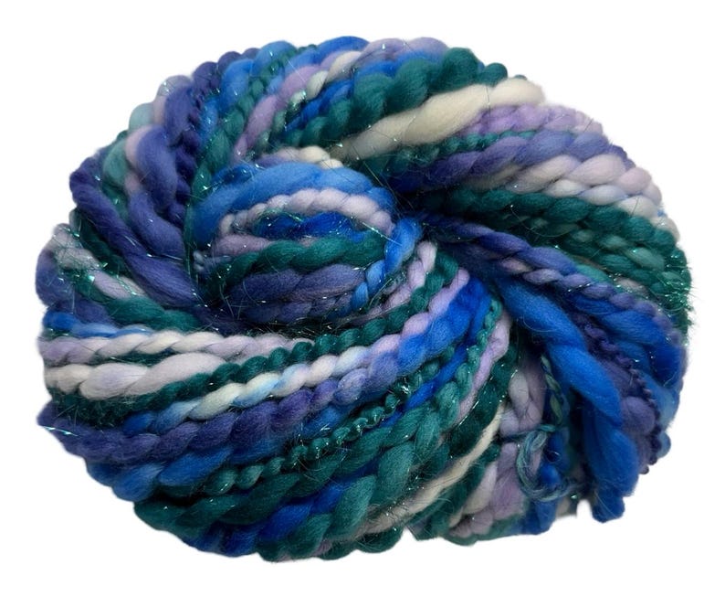 Super Bulky Handspun Yarn Elsa 50 Yards Blue Teal Lavender Sparkly Yarn ...