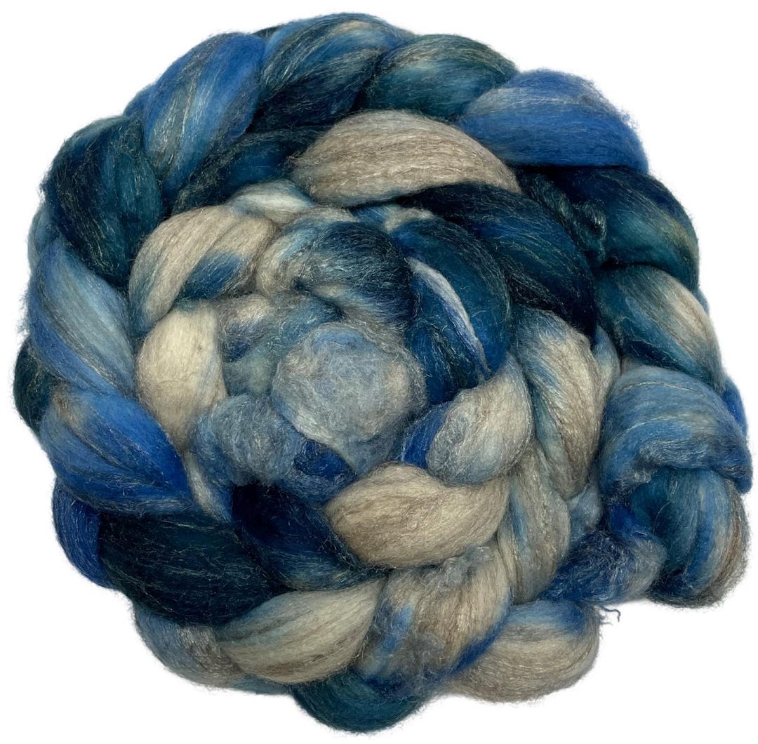 Mariana 4.89 Oz Hand Dyed Merino Wool Silk Yak Roving Gray Blue Teal ...