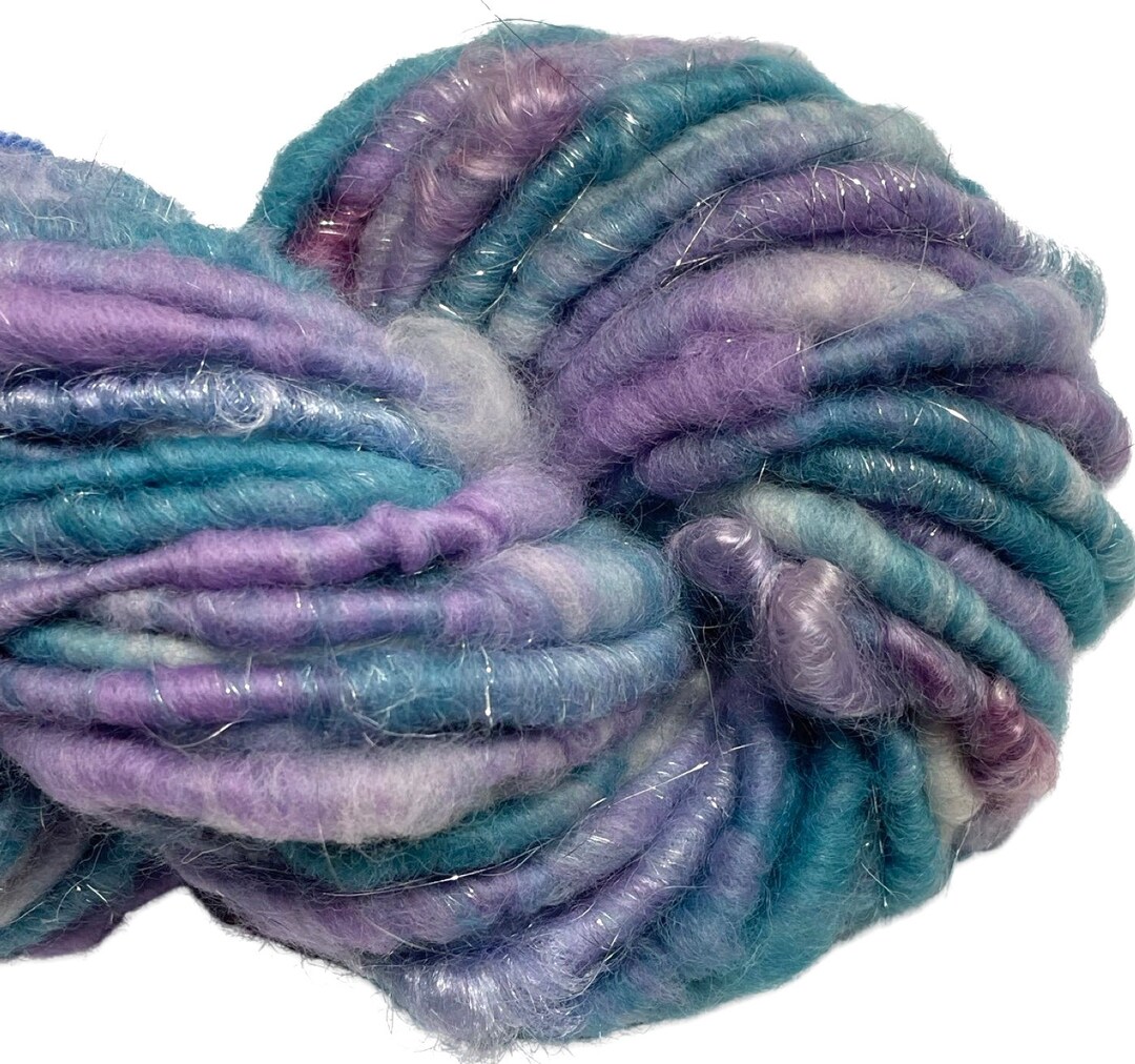 Super Bulky Handspun Yarn Frozen 54 Yards Teal White Lavender Aqua Art ...