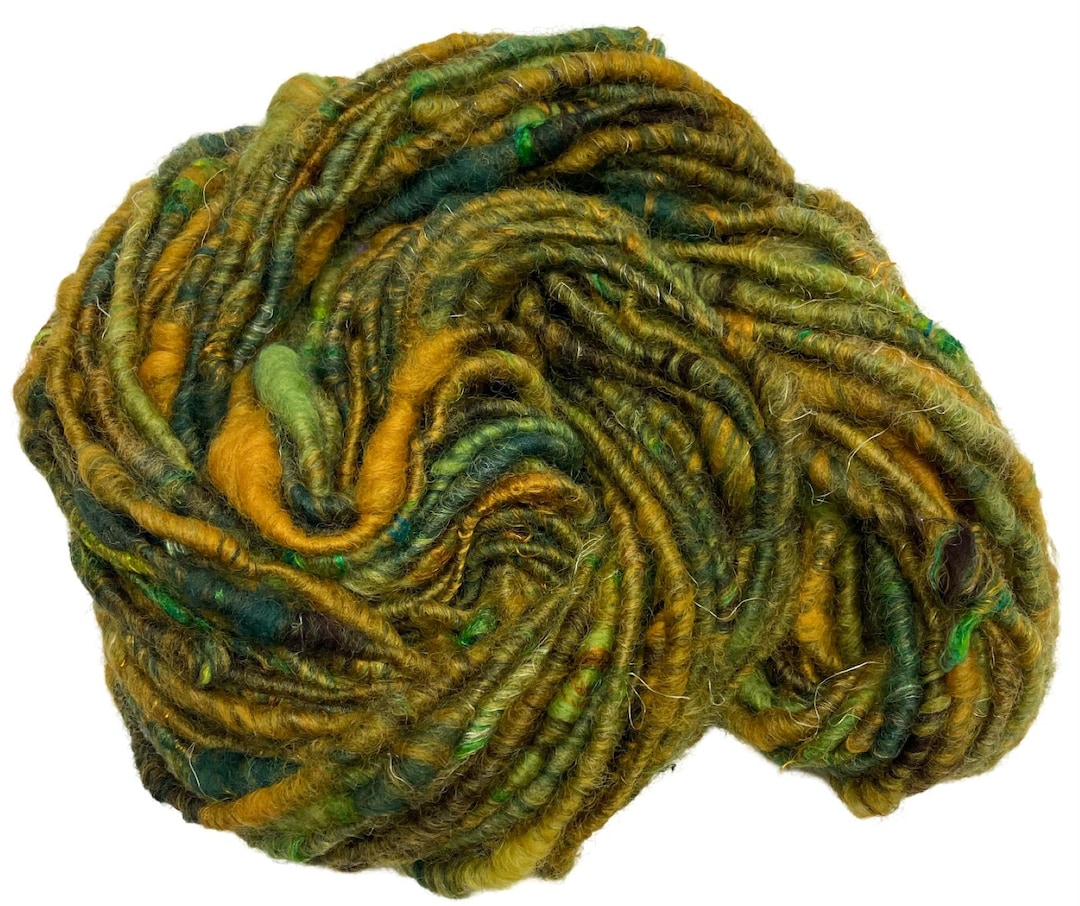 Super Bulky Handspun Yarn Corn Fields 50 Yards Green Gold Sari Silk ...