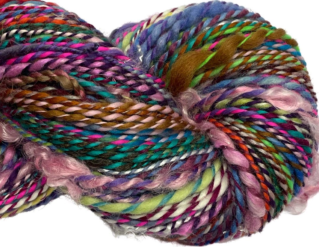 Handspun Yarn Waste Not Want Not 5, 186 Yards Rainbow Yarn Wool Bamboo ...