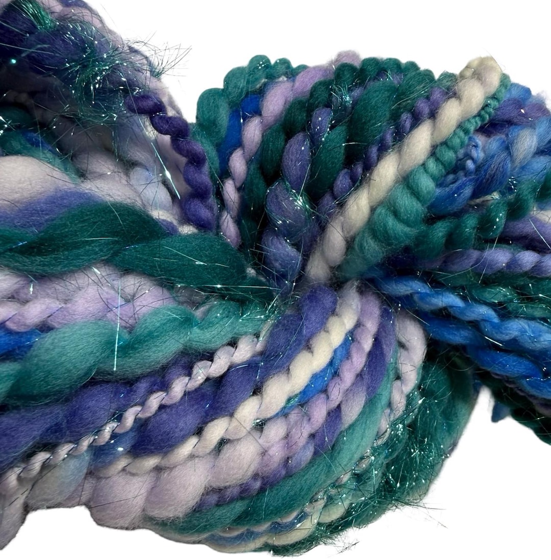 Super Bulky Handspun Yarn Elsa 50 Yards Blue Teal Lavender Sparkly Yarn ...