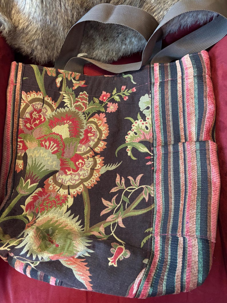 Large 2 Fabric Tote Bag, Button Made in NYS, Leather Closure, 1 Outside ...