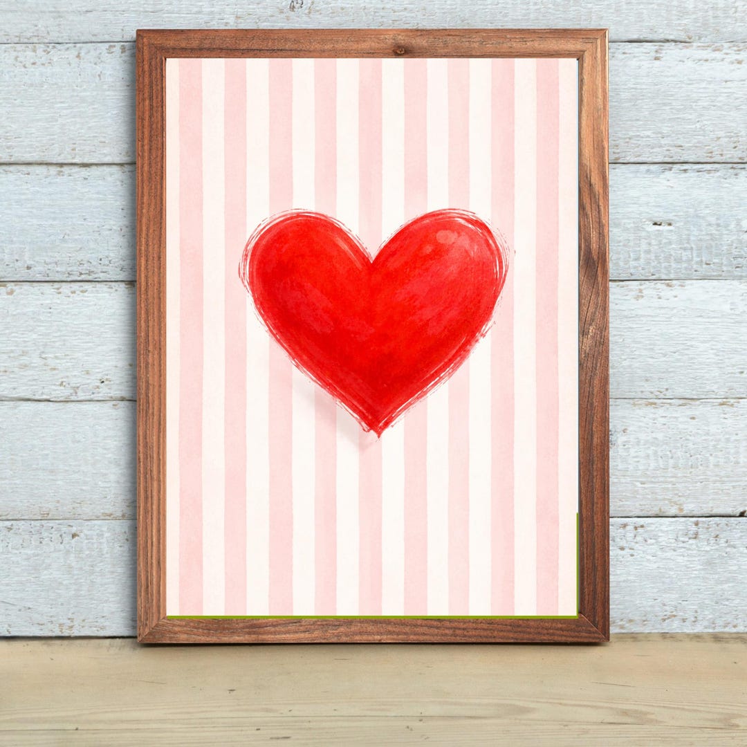 Red Heart Art Print: Watercolor Love Symbol, Romantic Style Decor ...