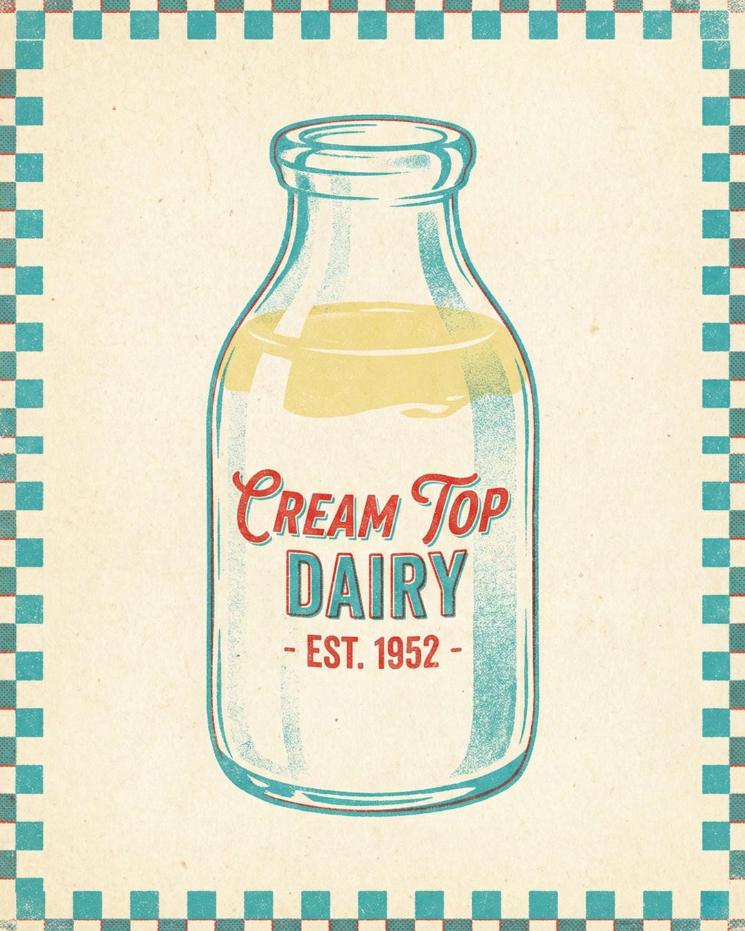 Vintage Milk Poster: Cream Top Bottle Illustration, Farmhouse Kitchen ...