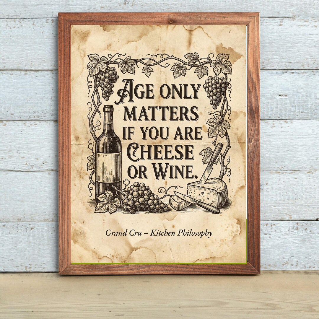 Age Only Matters Wine Art Print: Vintage Kitchen Decor (digital ...