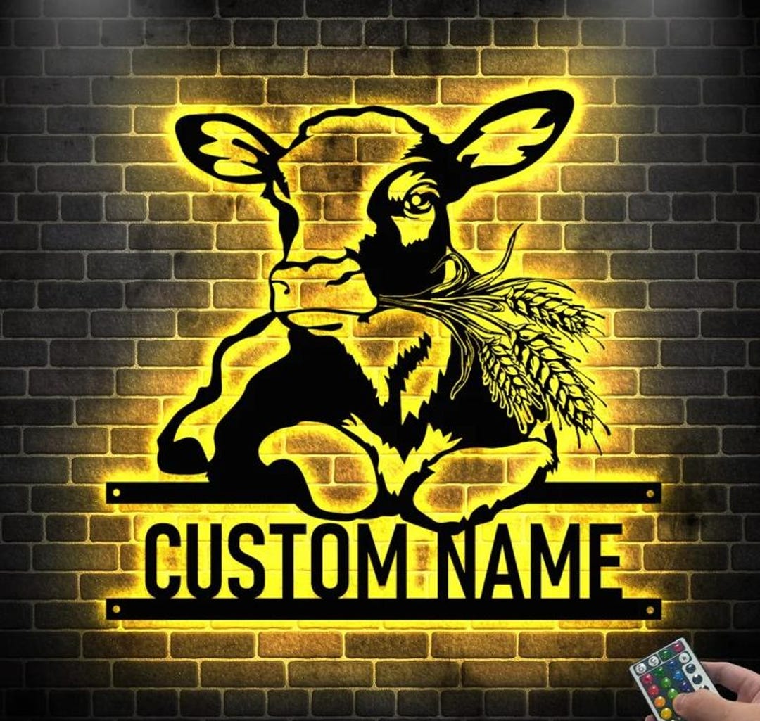 Custom Dairy Cow Farmhouse Metal Wall Art LED Light, Dairy Cow Sign ...