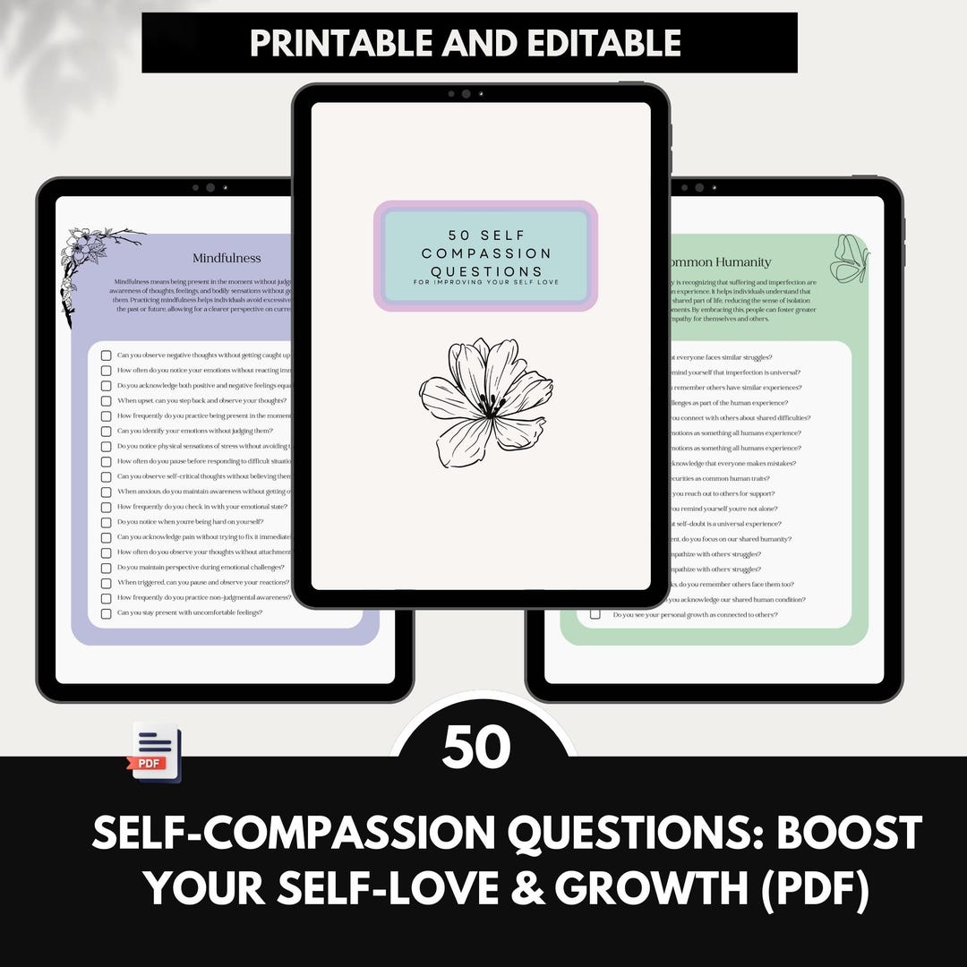 50 Self-compassion Questions: Boost Your Self-love & Growth PDF - Etsy