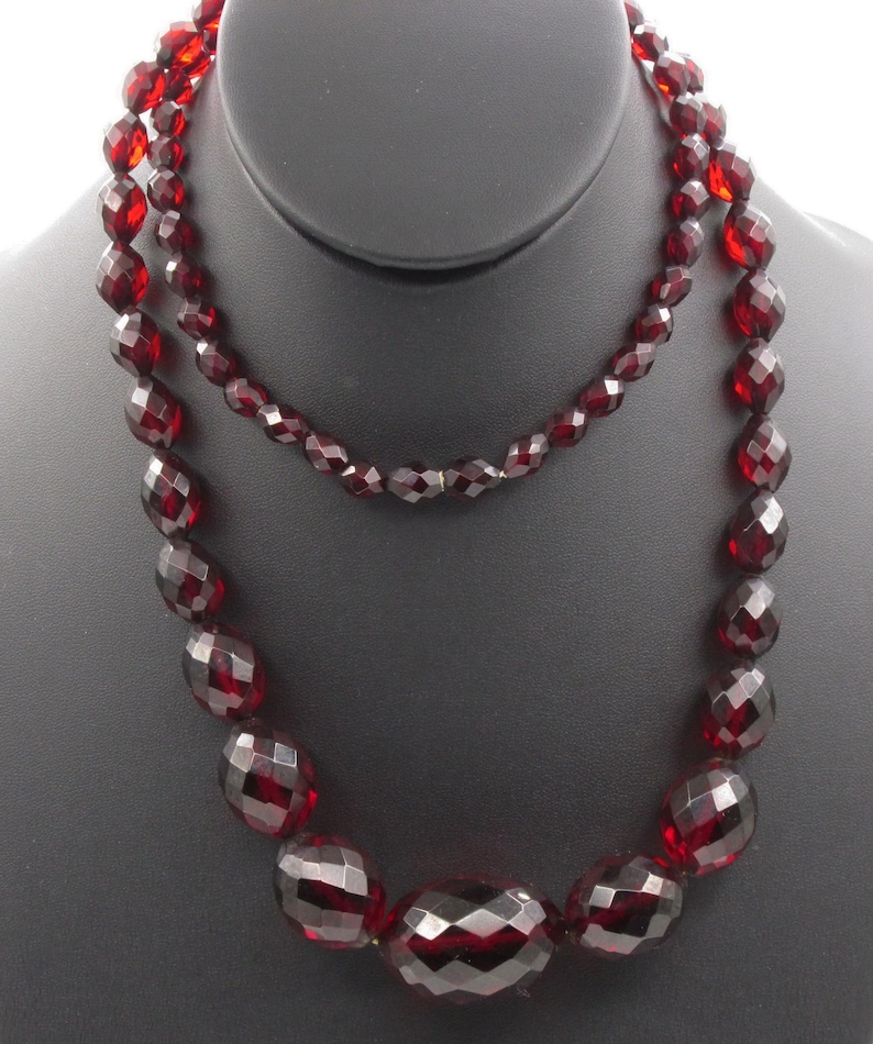 Art Deco Cherry Red, Amber Bakelite Faceted Bead Necklace Graduated ...