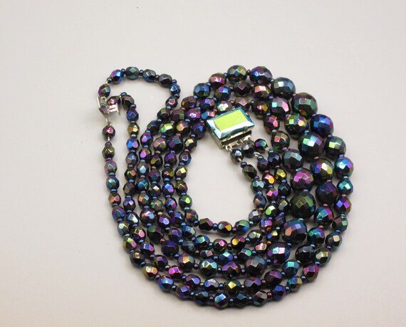 Carnival Glass Bead Necklace Rhinestone Clasp 1950s Gem