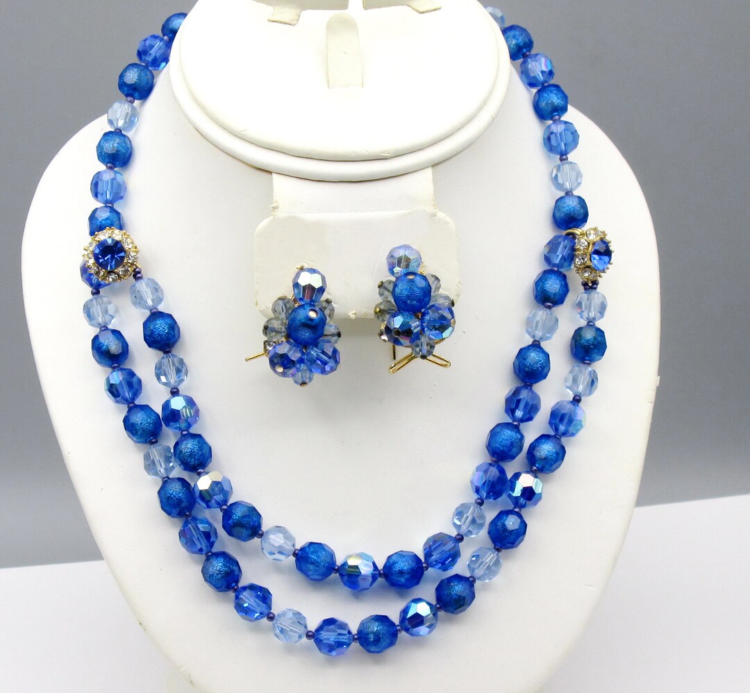 Judith Mccann Shuvon Necklace Set, Wingback Earrings, Blue Foiled Glass ...