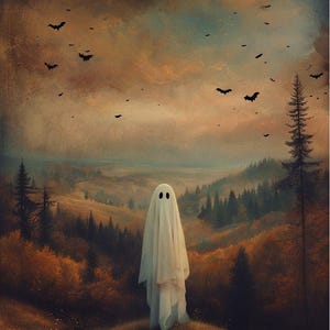 Ghost in a Spooky Forest, October, Halloween, Spooky Season, Vintage ...