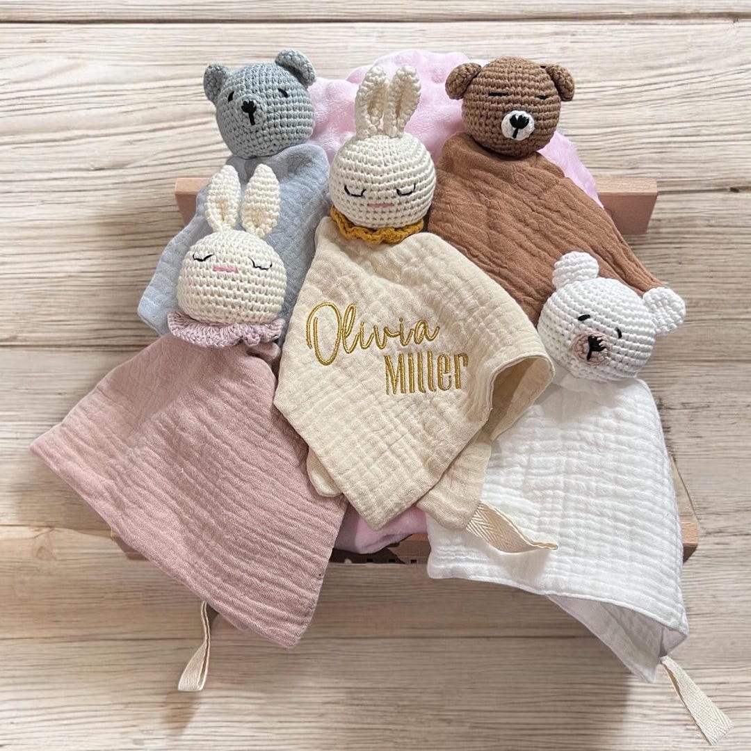 Personalized Crochet Comfort Blanket, Custom Baby Security Toy With ...