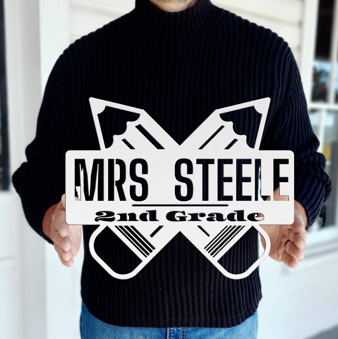 Teacher Name W. Crossed Pencils - Personalized Classroom Metal Sign ...