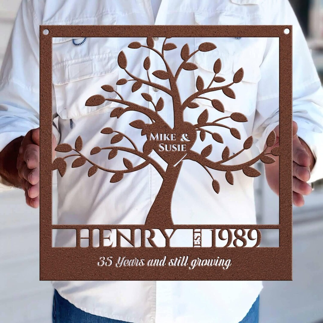 Family Tree in Square Border Frame | Personalized Metal Sign W. Last ...