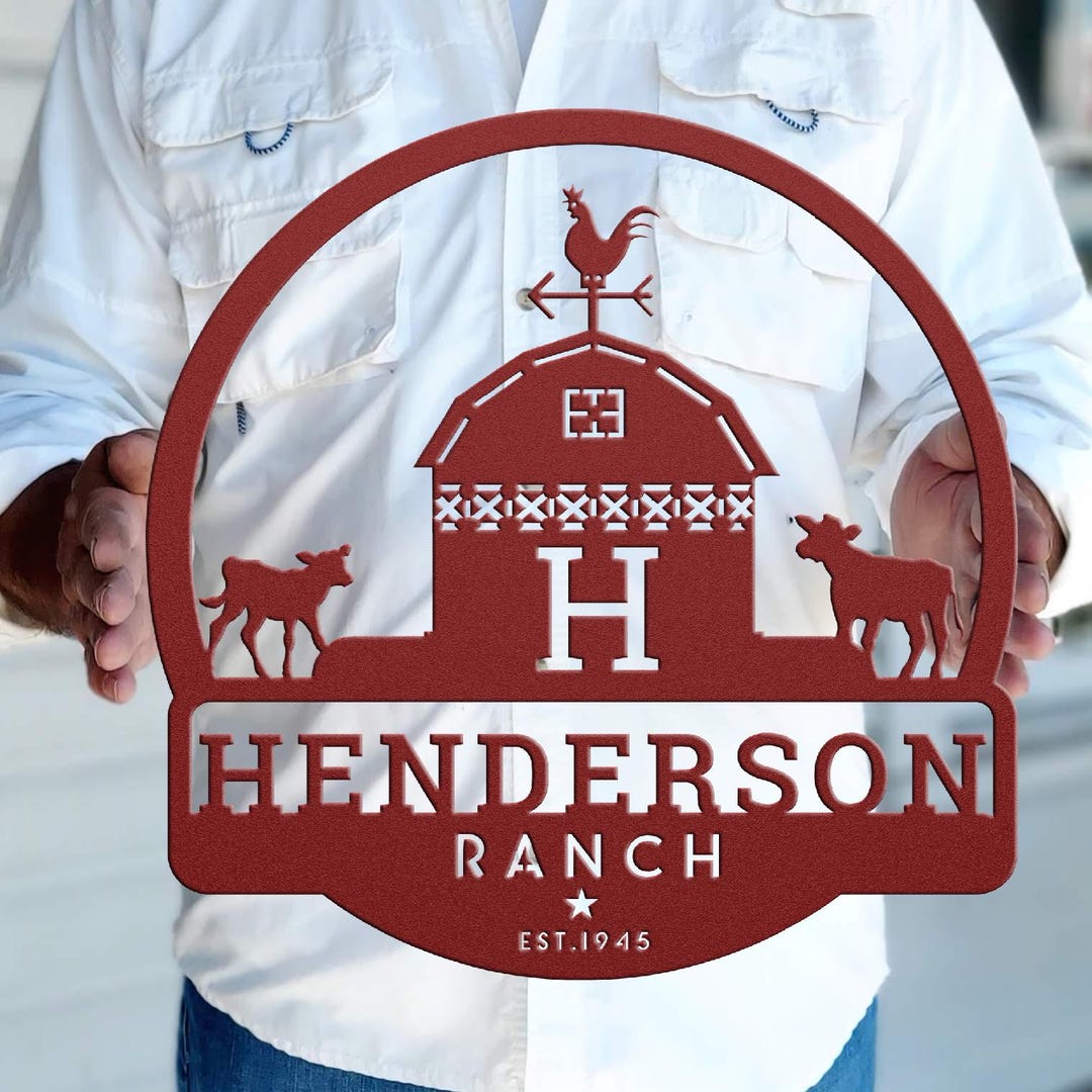 Family Ranch Personalized Sign W/ Calf & Cow| Barn and Cattle Steel ...