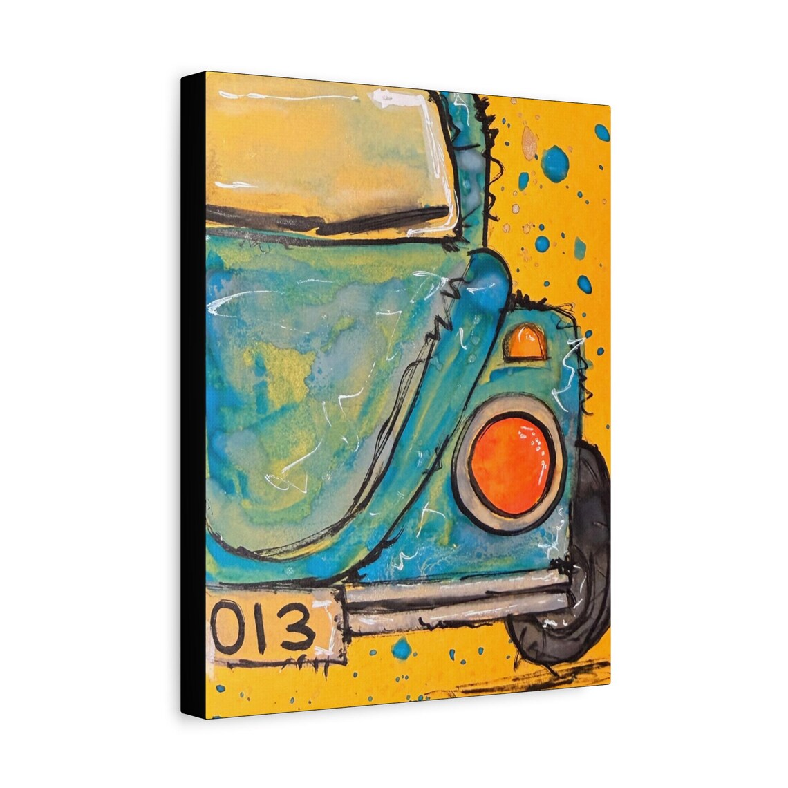Retro Blue Beetle Car Matte Canvas - Etsy