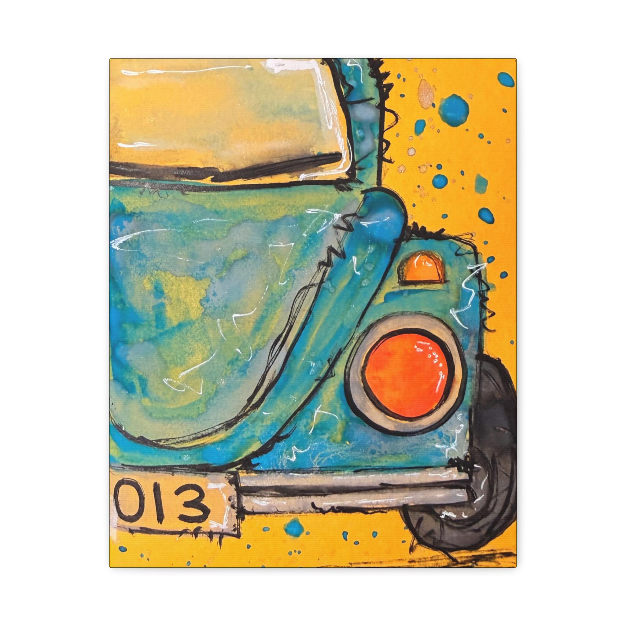 Retro Blue Beetle Car Matte Canvas - Etsy
