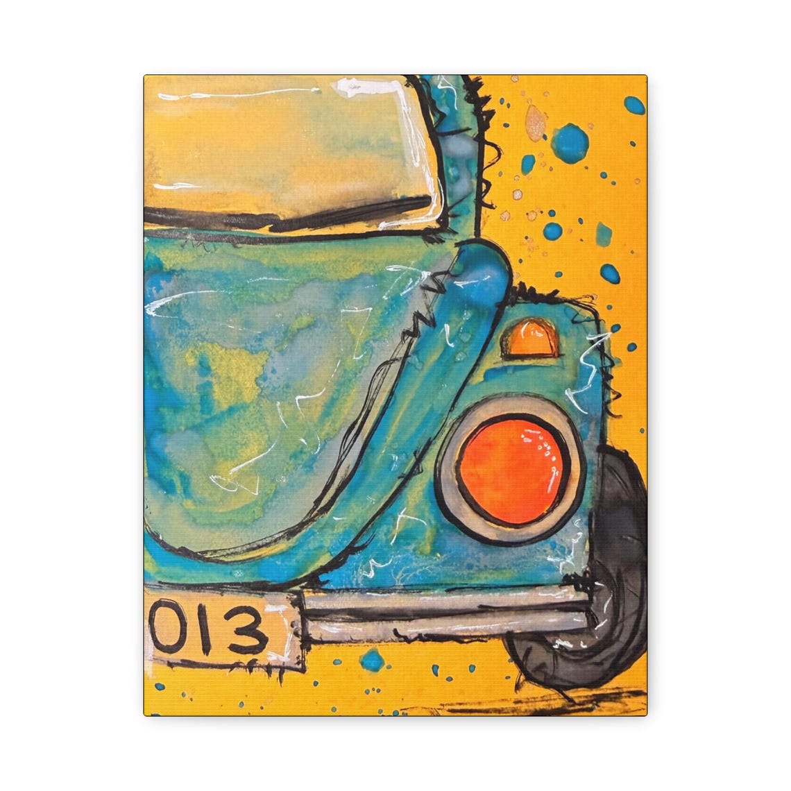 Retro Blue Beetle Car Matte Canvas - Etsy