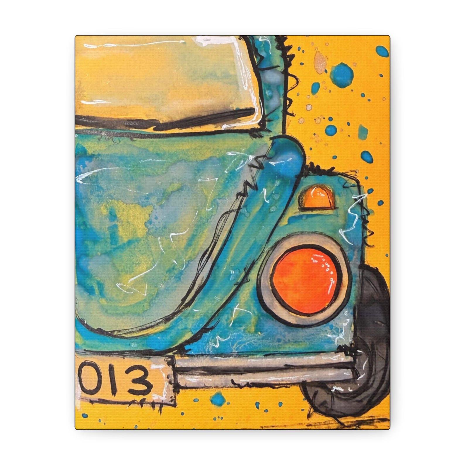 Retro Blue Beetle Car Matte Canvas - Etsy