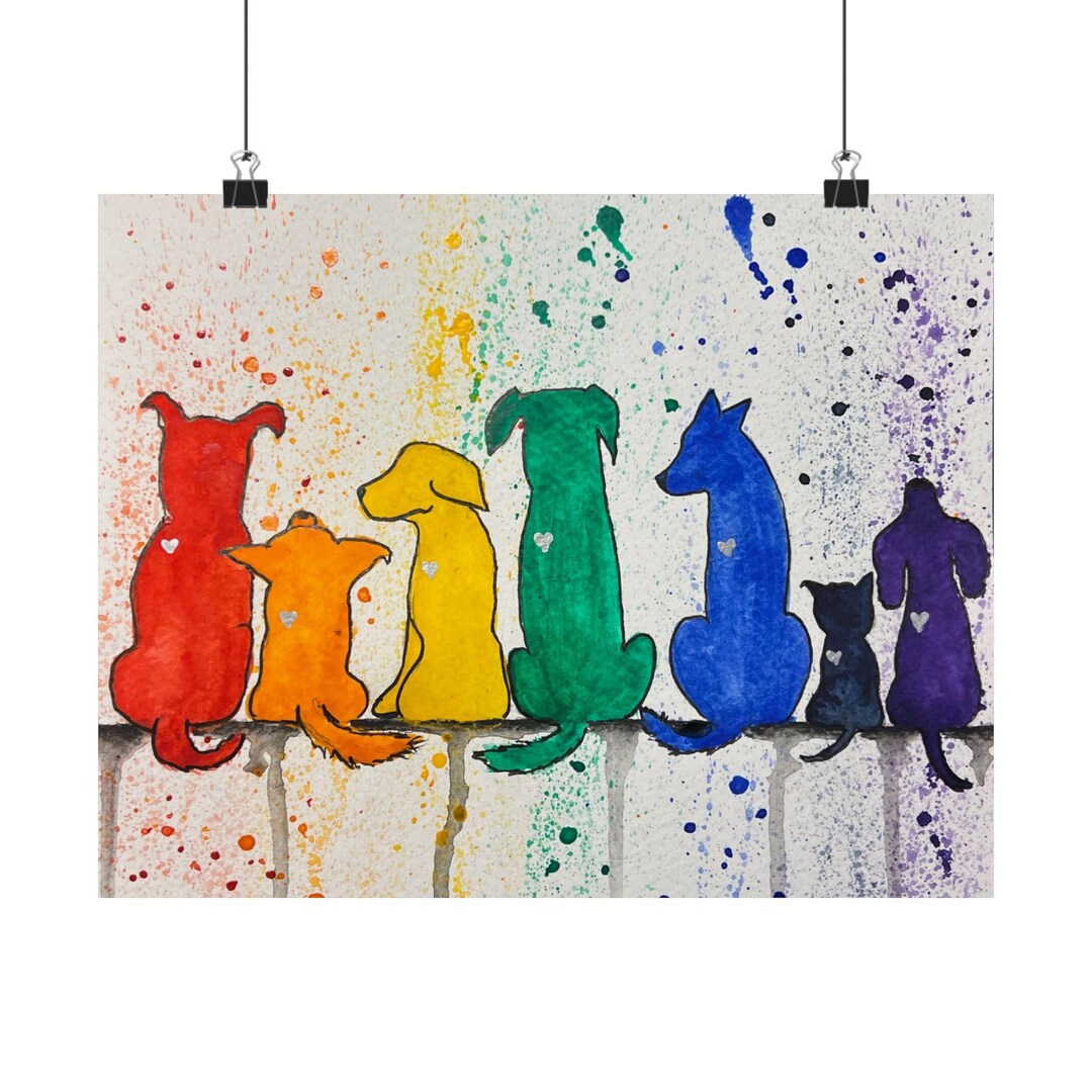 Rainbow Dog Silhouettes Matte Horizontal Poster 11x14"| Colorful Pets ...