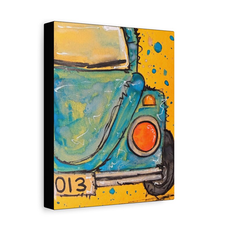 Retro Blue Beetle Car Matte Canvas - Etsy