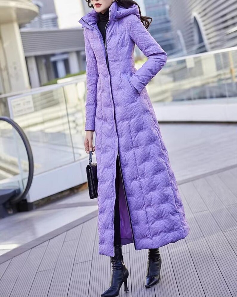 Lavender Purple Long Hooded Down Jacket, Plus Size Women Winter Puffer ...