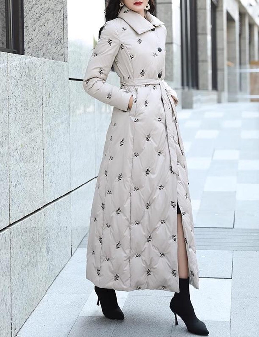 White Flora Long Hooded Down Jacket, Plus Size Women Winter Puffer Coat ...