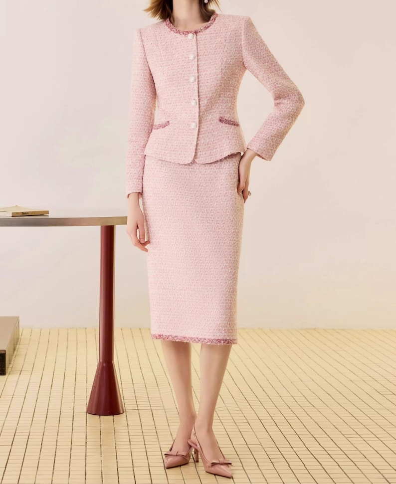 Pink Tweed Skirt and Suit Set: Custom Made Elegant Classic Two Pieces ...