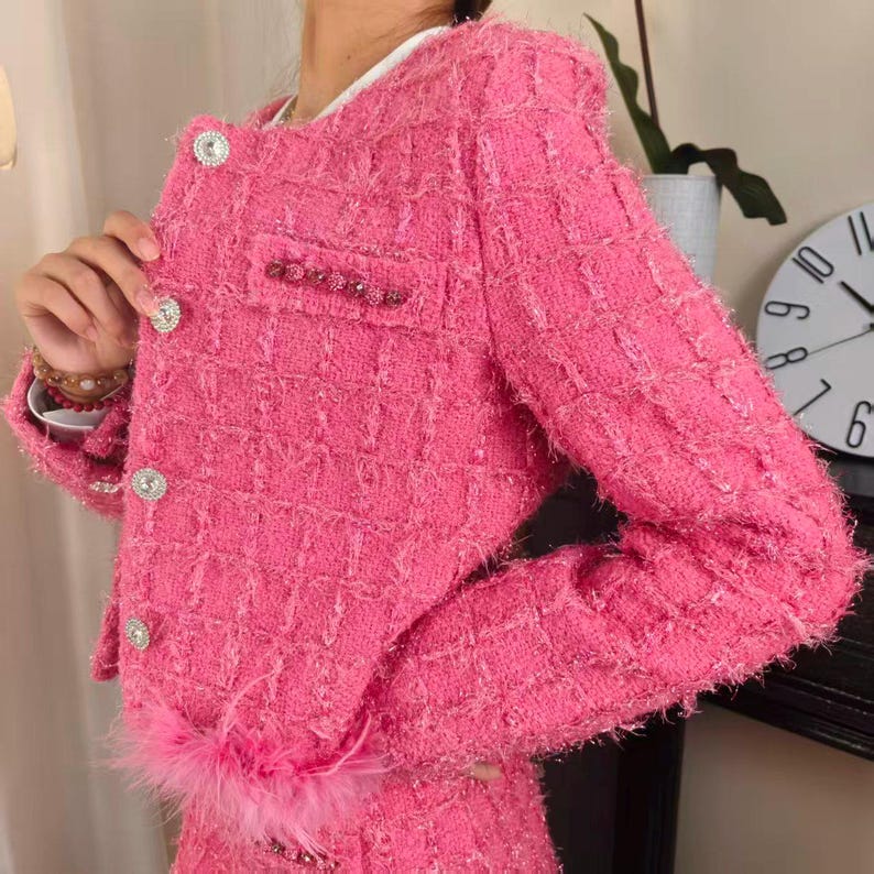 Pink Tweed Skirt and Suit Set: Custom Made Elegant Classic Two Pieces ...