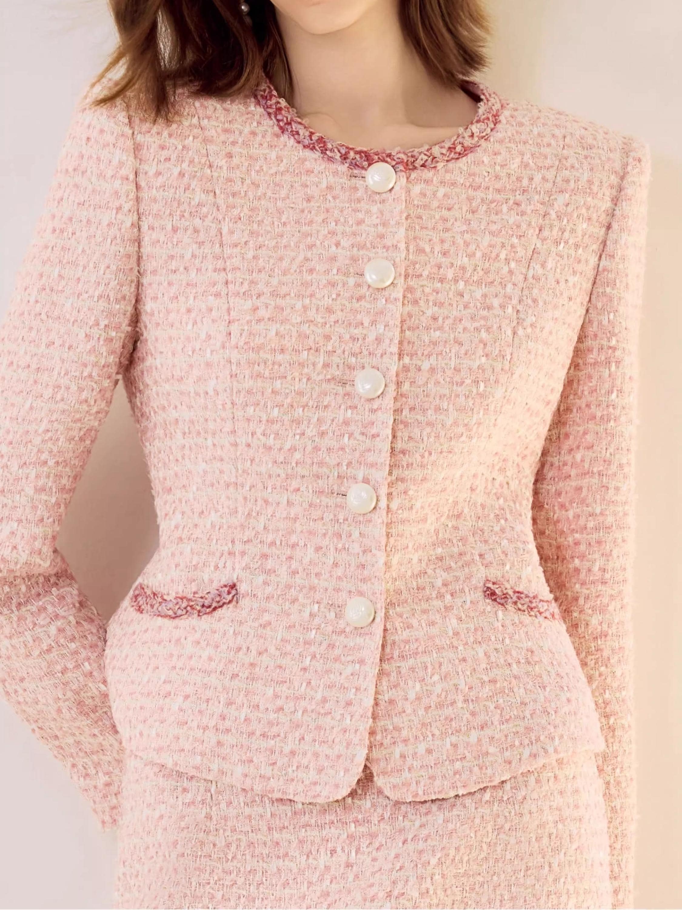 Pink Tweed Skirt and Suit Set: Custom Made Elegant Classic Two Pieces ...