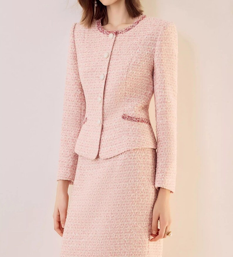 Pink Tweed Skirt and Suit Set: Custom Made Elegant Classic Two Pieces ...
