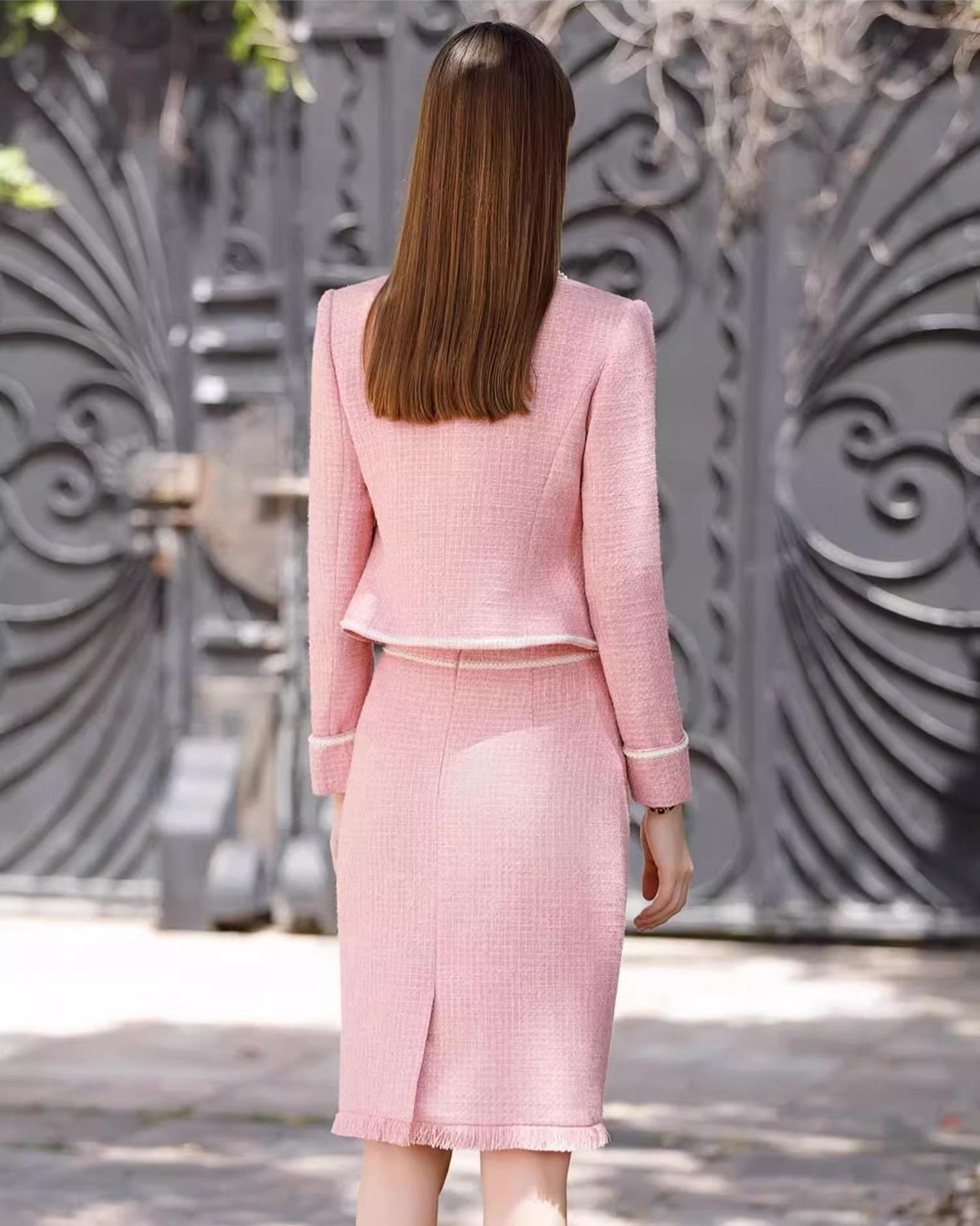 Pink Tweed Skirt and Suit Set: Custom Made Elegant Classic Two Pieces ...