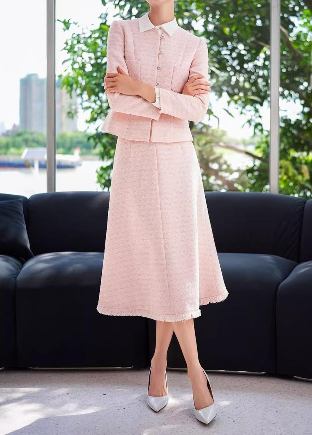 Pink Tweed Skirt and Suit Set: Custom Made Elegant Classic Two Pieces ...