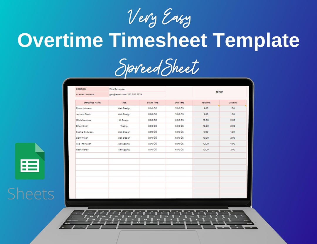 Editable Overtime Timesheet Template Digital Download for Payroll Easy to Use Google Sheets - Etsy