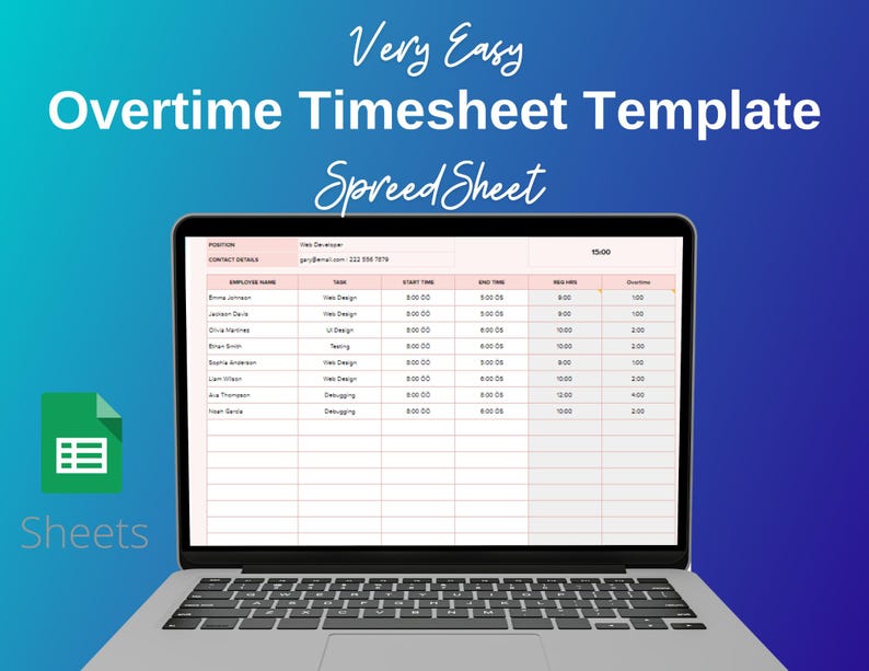 Editable Overtime Timesheet Template Digital Download for Payroll Easy ...