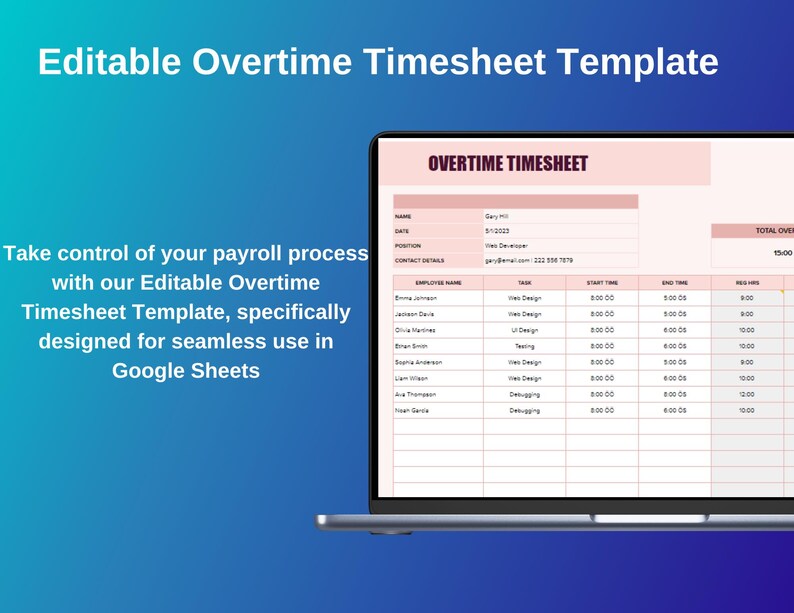 Editable Overtime Timesheet Template Digital Download for Payroll Easy ...