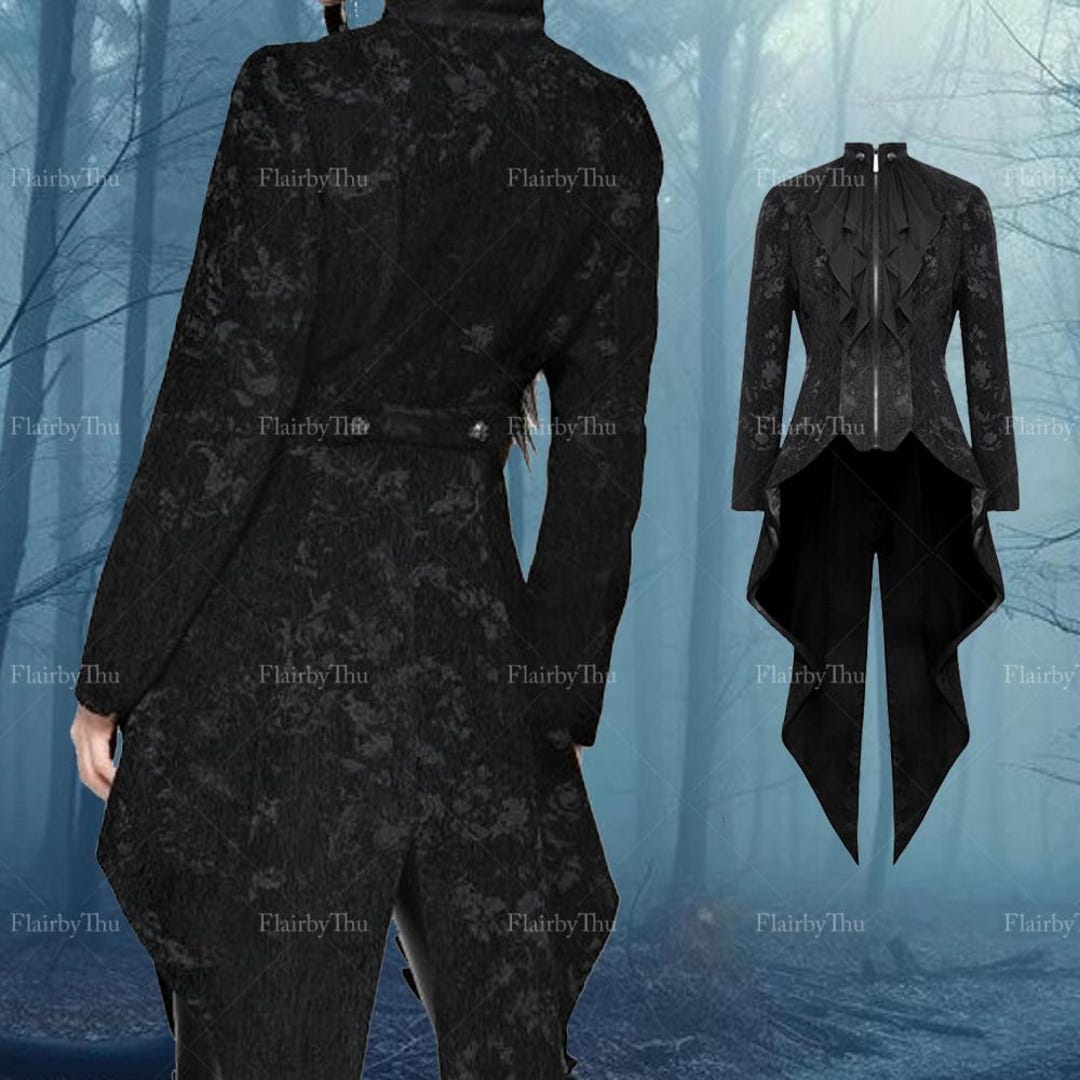 Vintage Gothic Jacquard Tailcoat Victorian Tailcoat Jacket Black Gothic Jacket Brocade Tailcoat ...