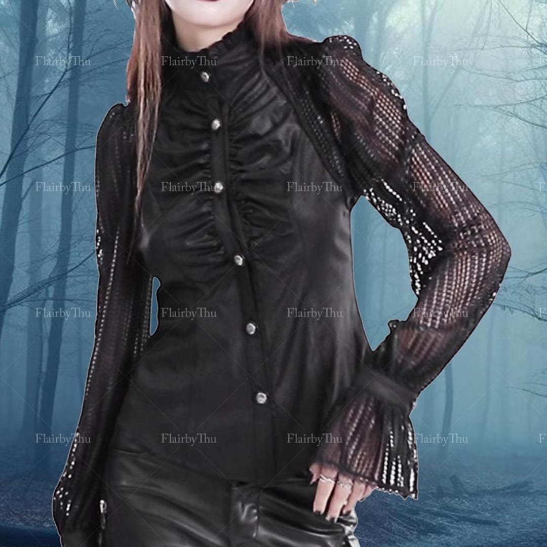 Goth Lantern Sleeves Pleated Visual Shirt Vampirette Tops Witch ...