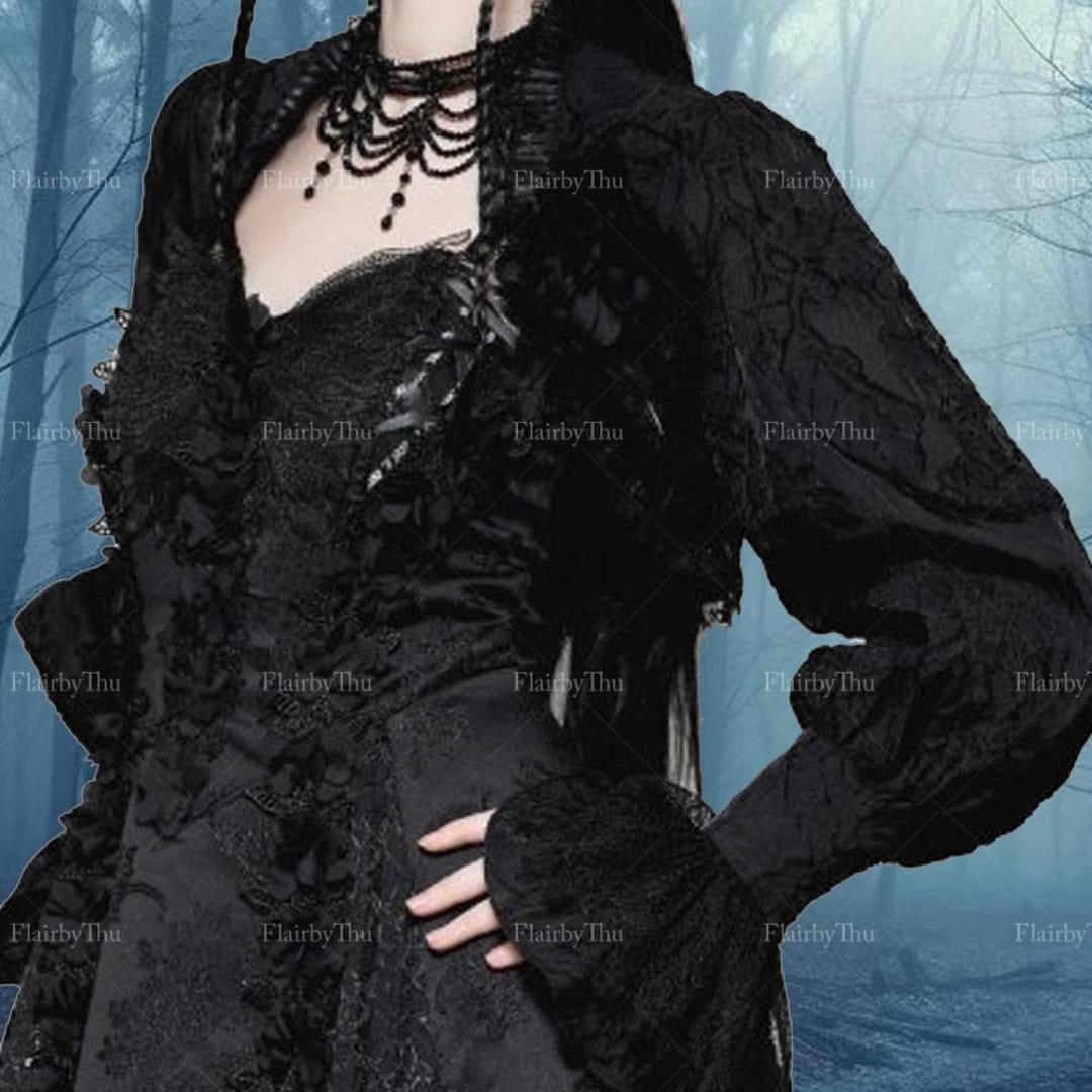 Black Goth Shrug Bolero Whimsigoth Gothic Dark Pattern Puff Sleeve ...