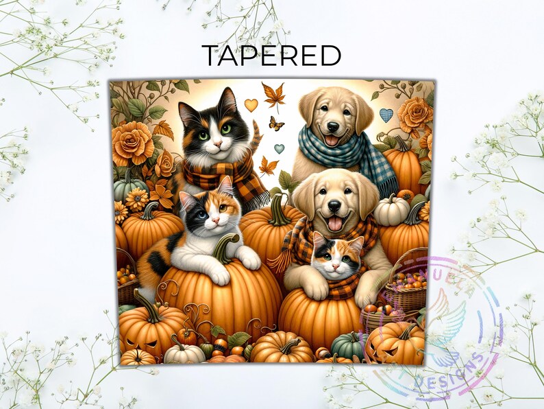 Fall Cats and Dogs Tumbler Wrap: Autumn Pumpkin Patch (PNG Digital ...