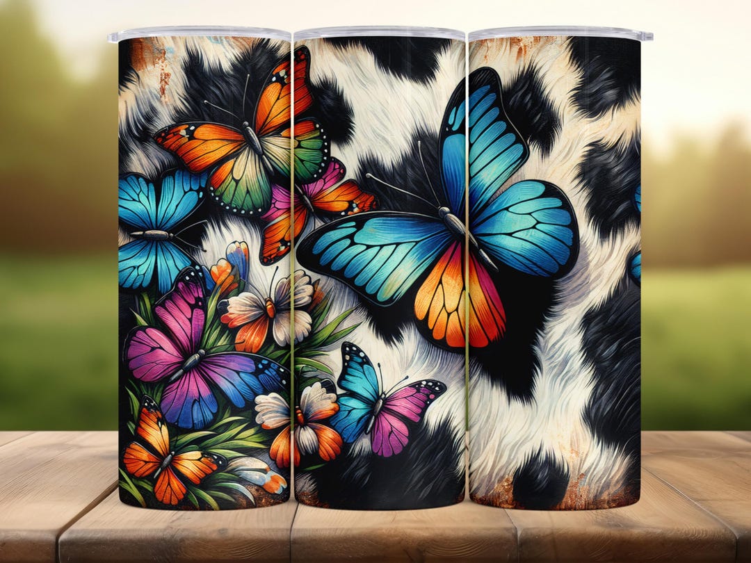 Cow Print Butterfly Tumbler Wrap: Colorful Boho Western PNG (digital ...