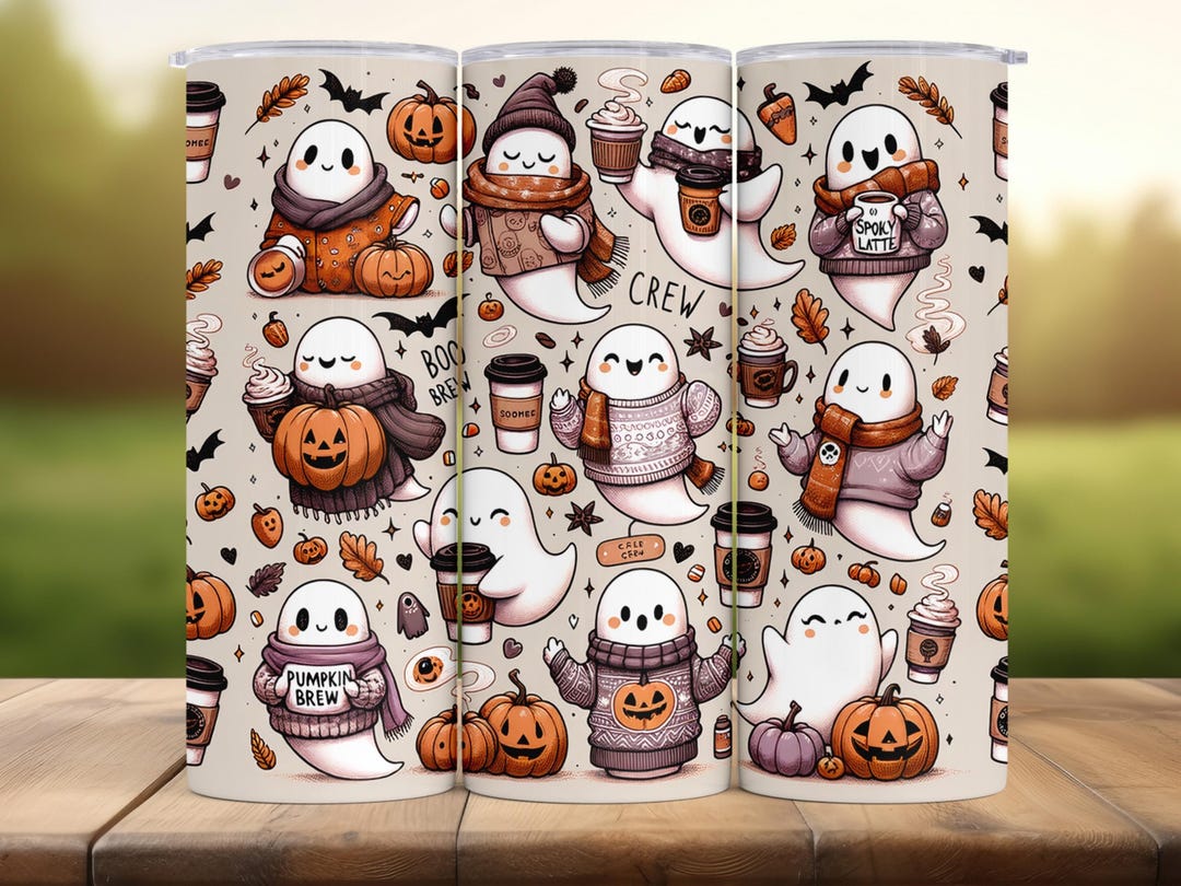 Ghost Coffee Tumbler Wrap: Spooky Latte Halloween PNG (digital Download ...