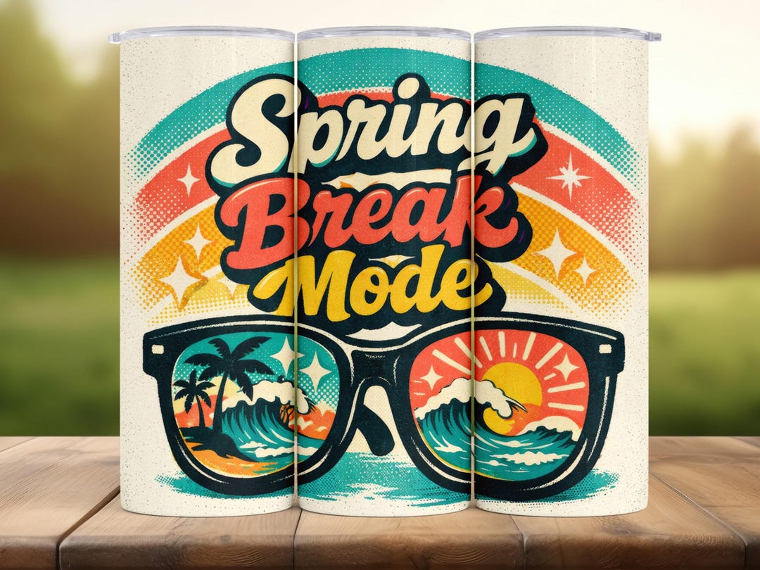 Spring Break Mode Tumbler Wrap: Retro Beach Vacation Vibes (digital ...